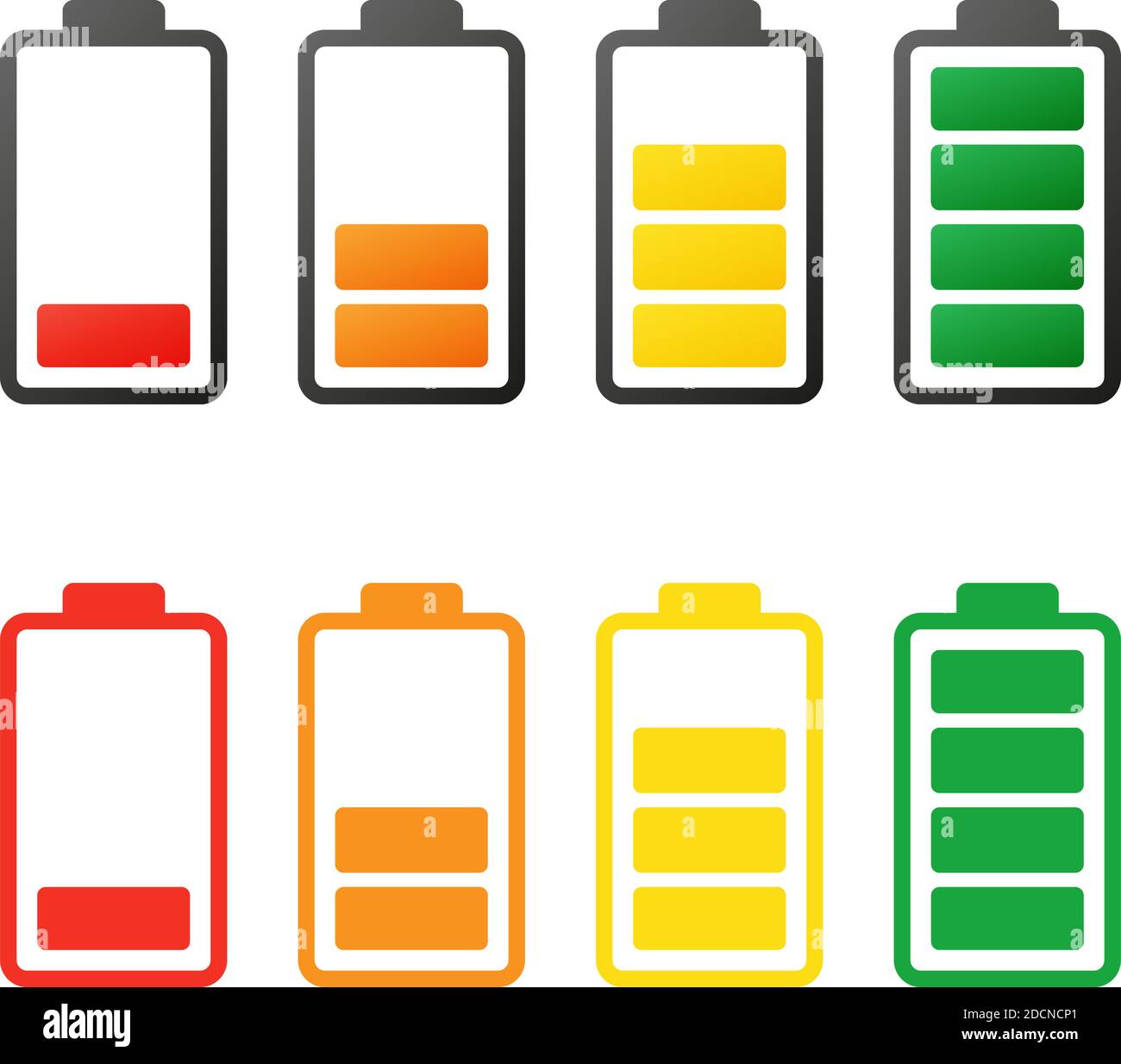Colorful battery capacity charge icons with full and low status Stock ...
