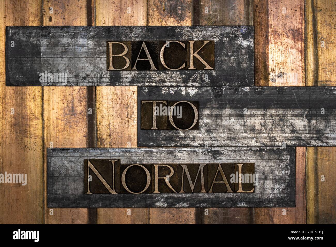 Back to Normal text formed by real authentic typeset letters on vintage ...