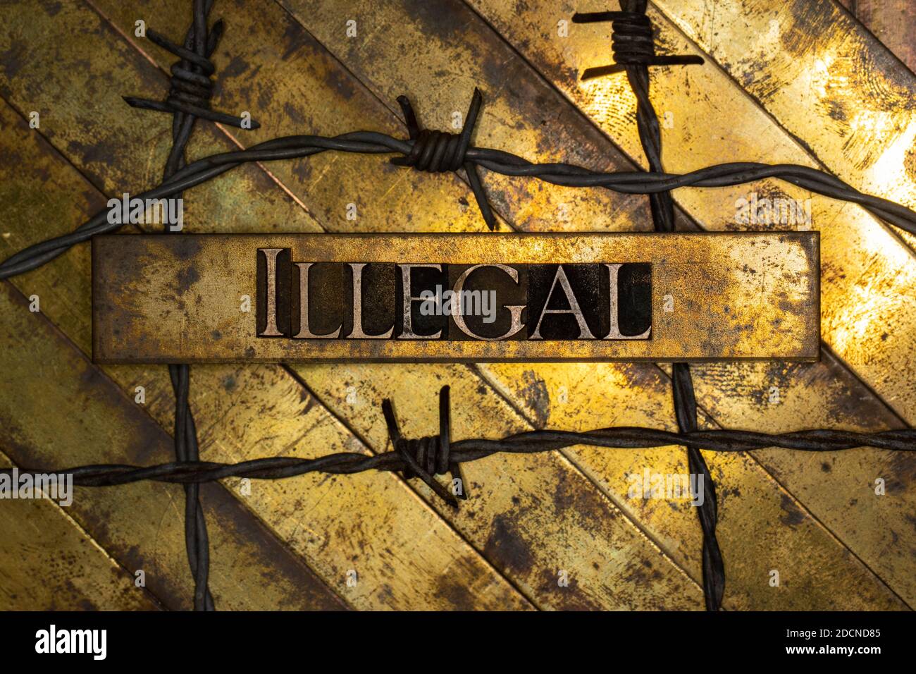 Illegal text message on textured grunge copper and vintage gold ...