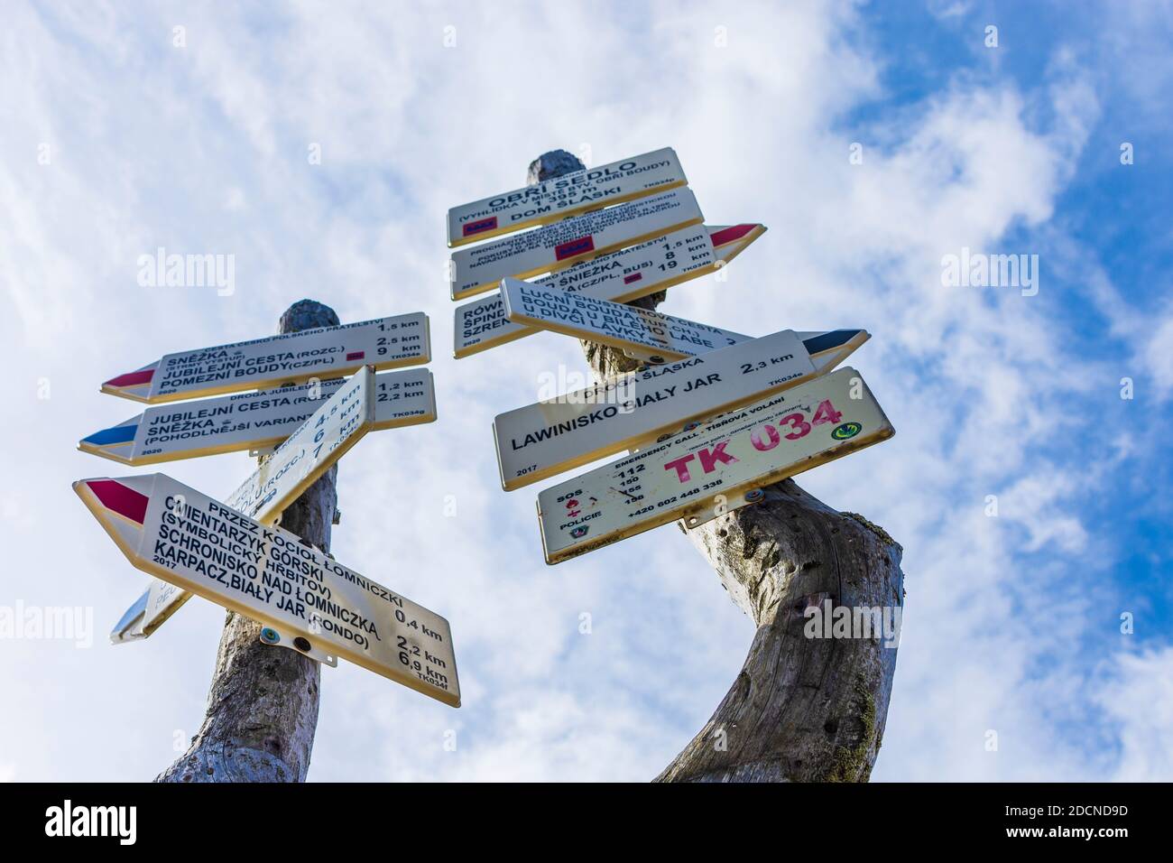 Signpost for paths in karkonosze giant mountains hi-res stock ...