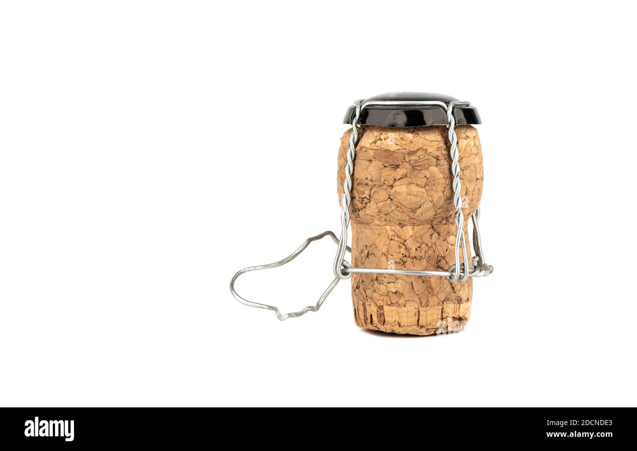 Champagne cork with muselet isolated on white background. Copy space ...