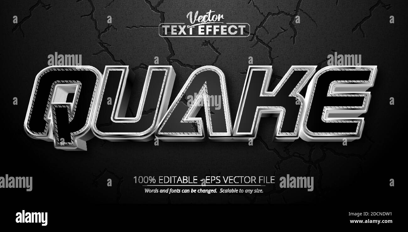 Quake text, shiny silver style editable text effect on black color ...