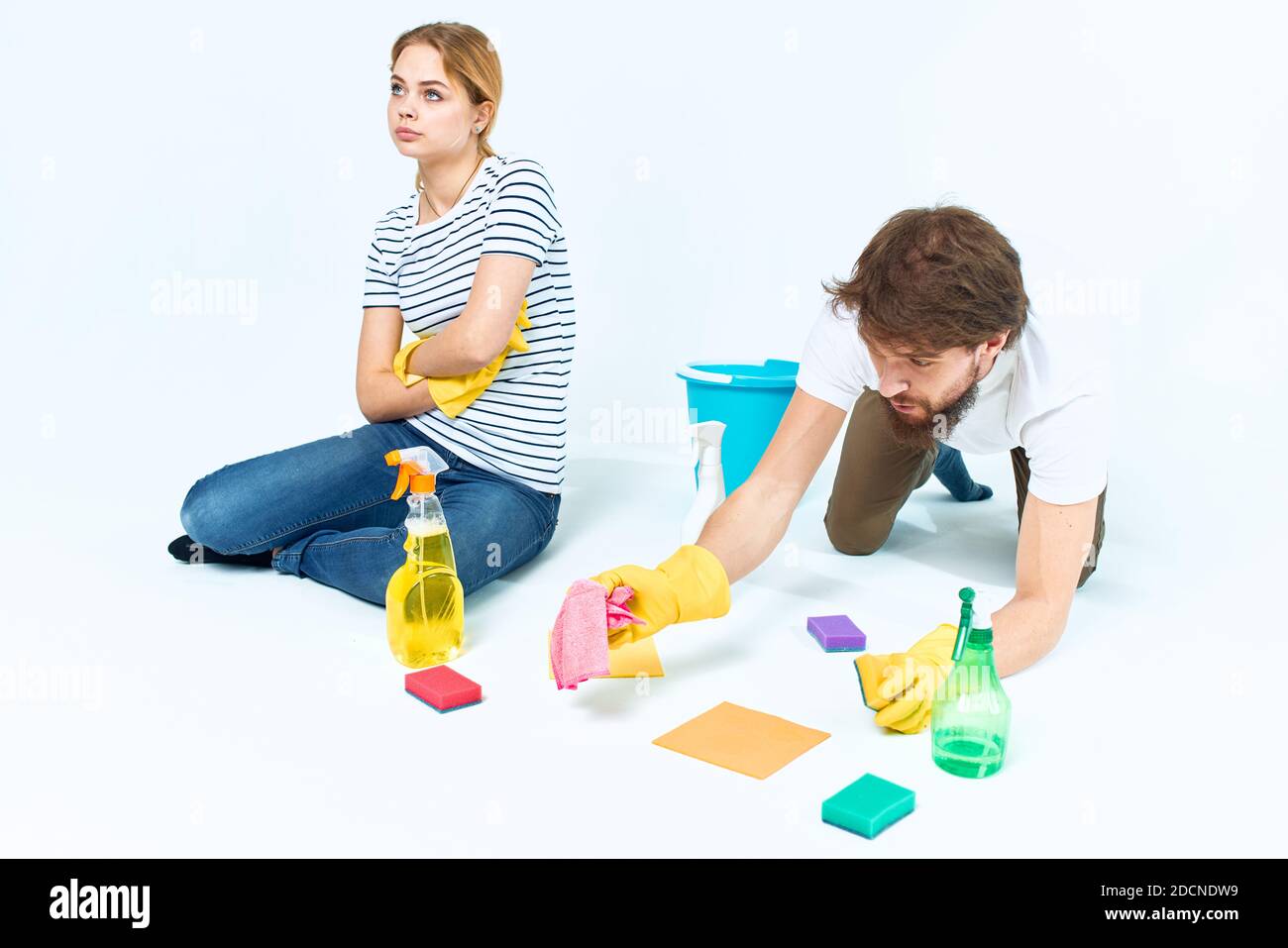 family washing floors cleaning supplies cleaning together homework ...