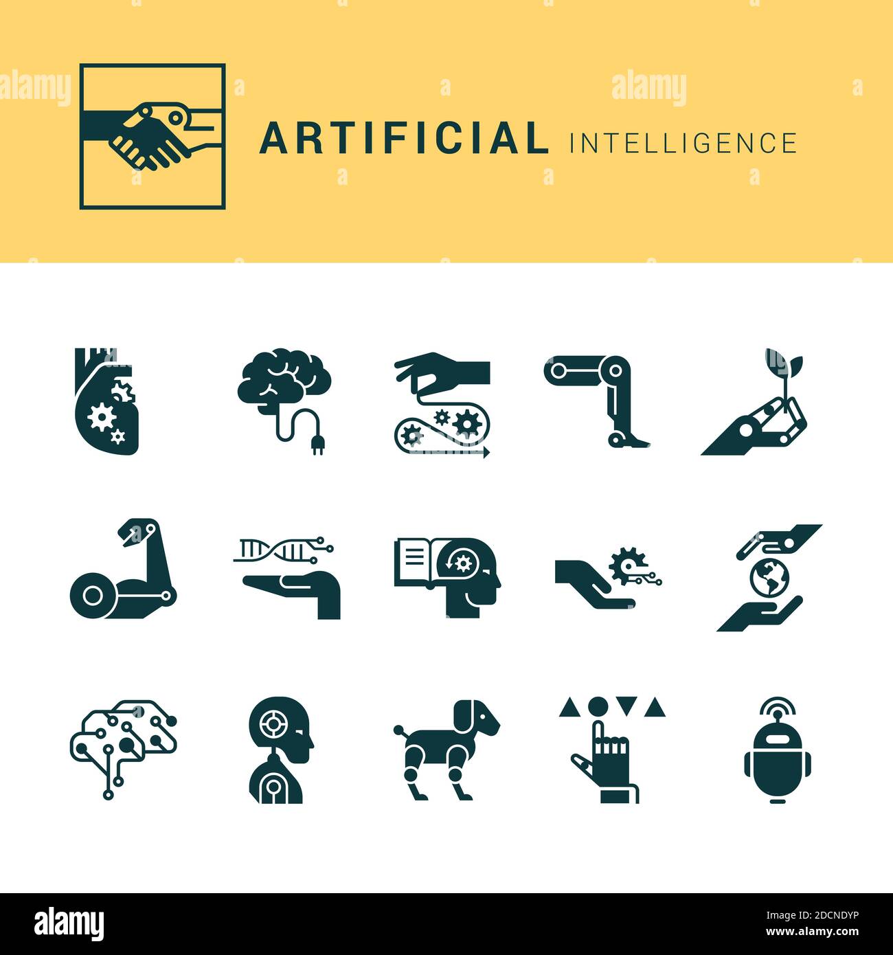 Big icon set. A set of icons in the linear style of artificial ...