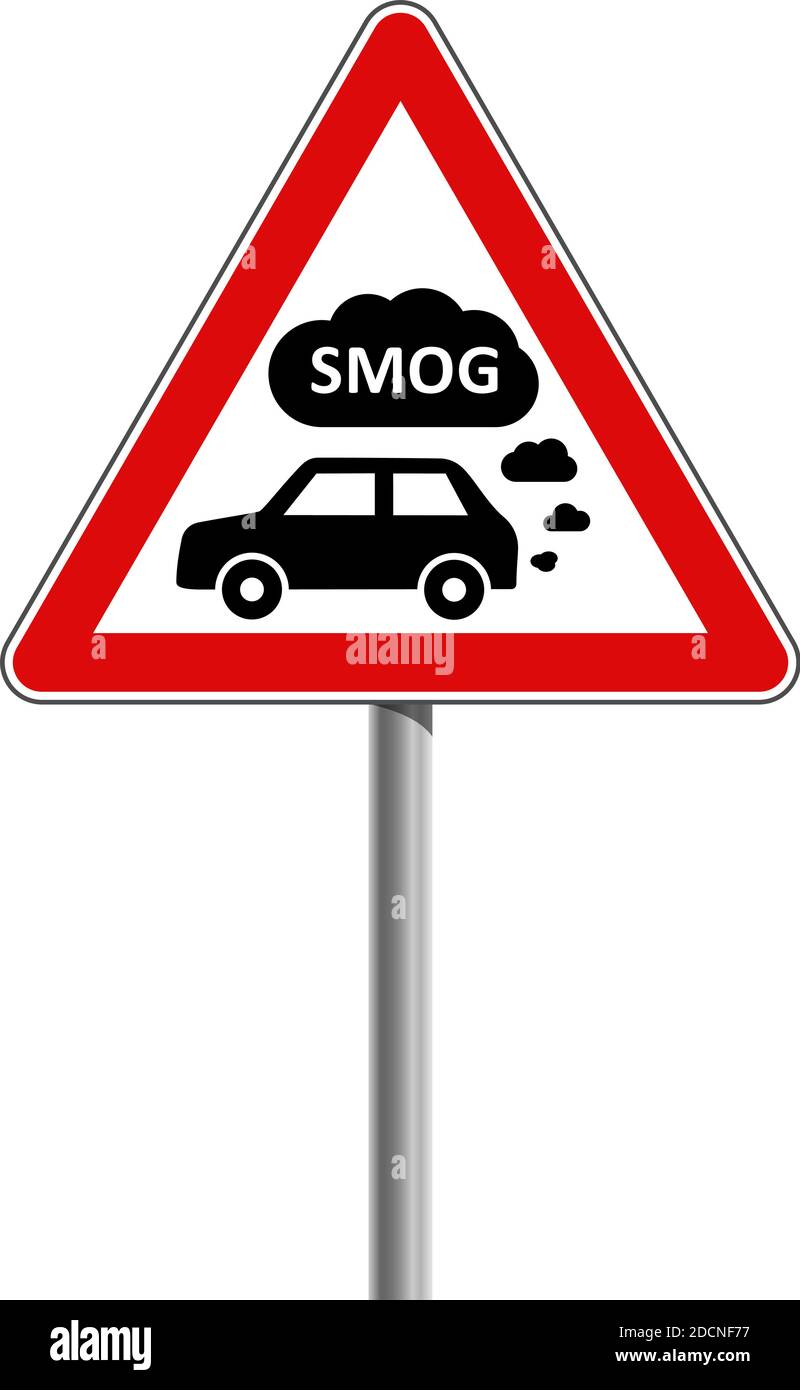 Car with smog exhaust clouds symbol pollution warning traffic street ...