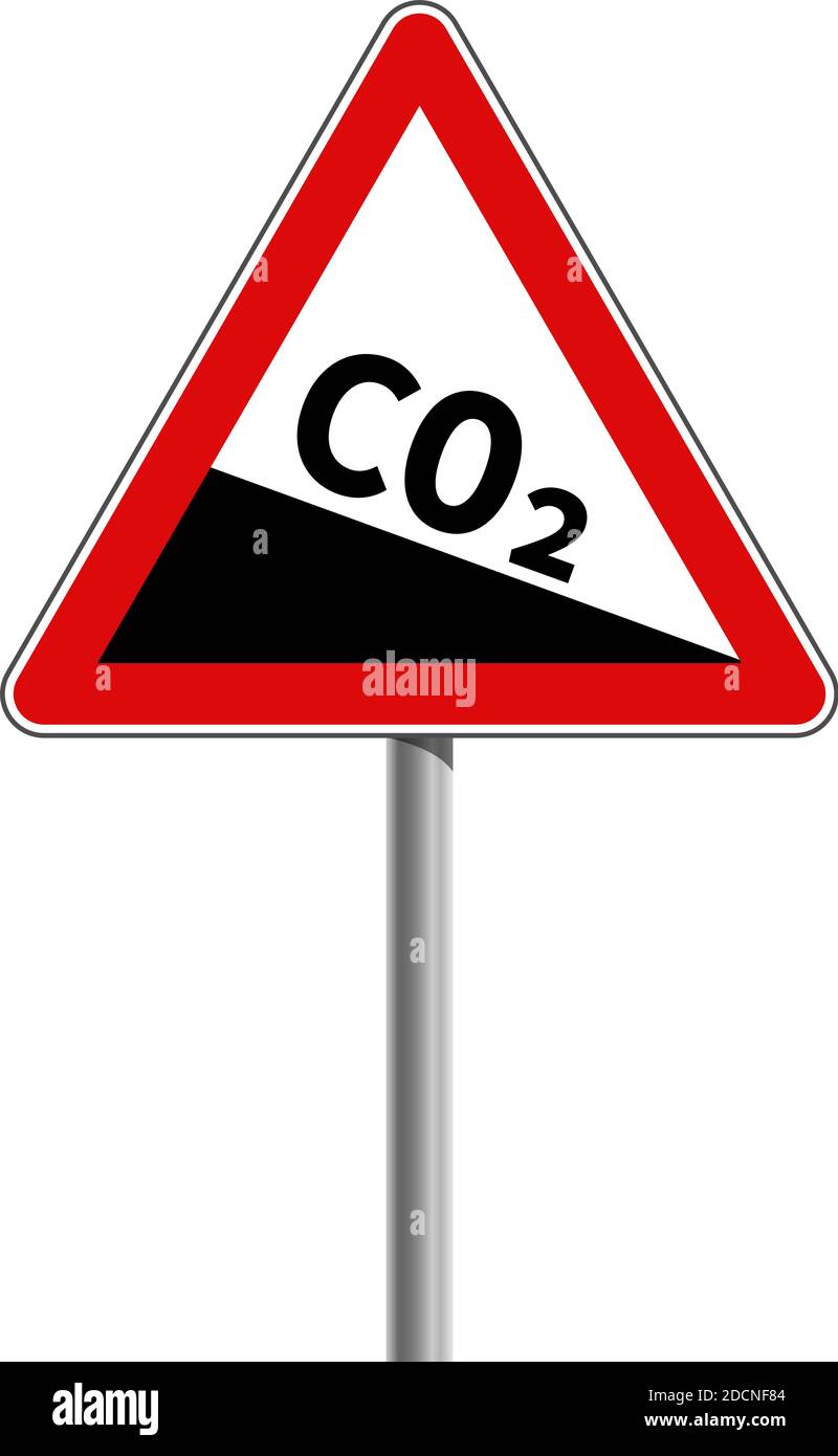 CO2 emission reduction sign green triangular shape vector illustration ...