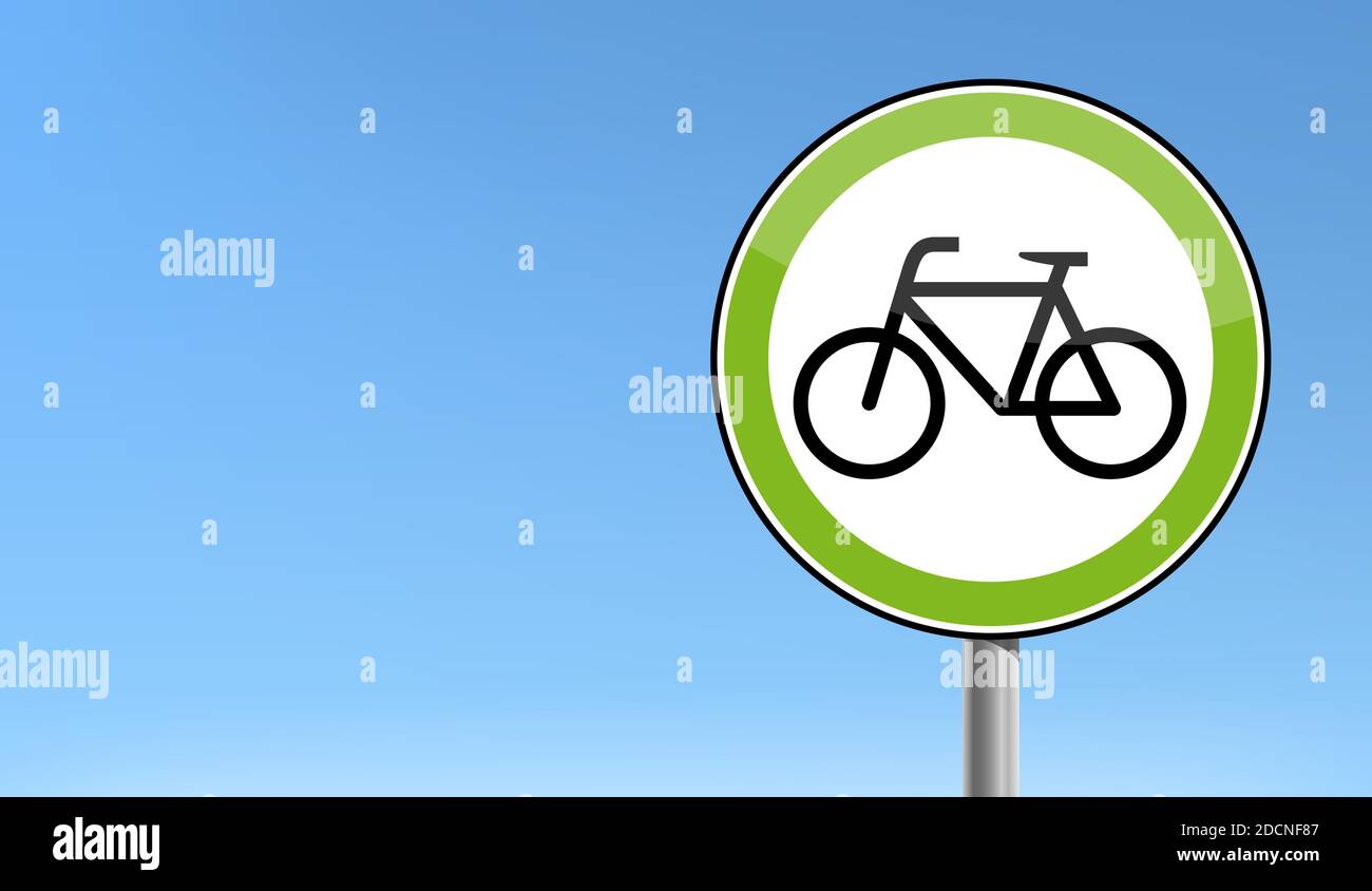 Green bicycle road sign with blue sky background vector illustration ...