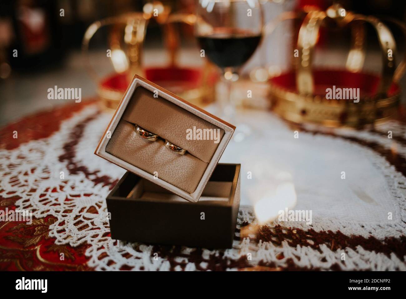 The wedding rings during the traditional Christian wedding ceremony ...