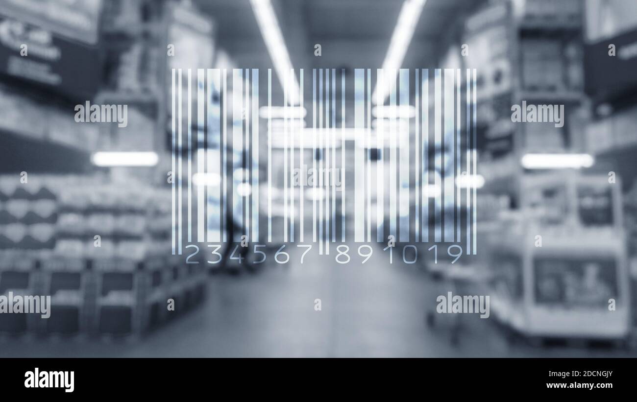 Barcode Mark Market Item Concept on blurred shop background Stock Photo ...