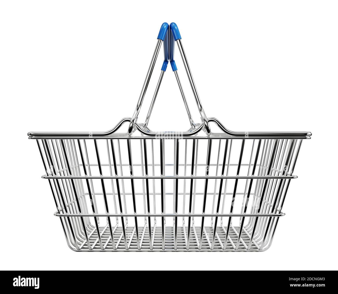 Wire shopping basket side view isolated on a white background. 3d ...