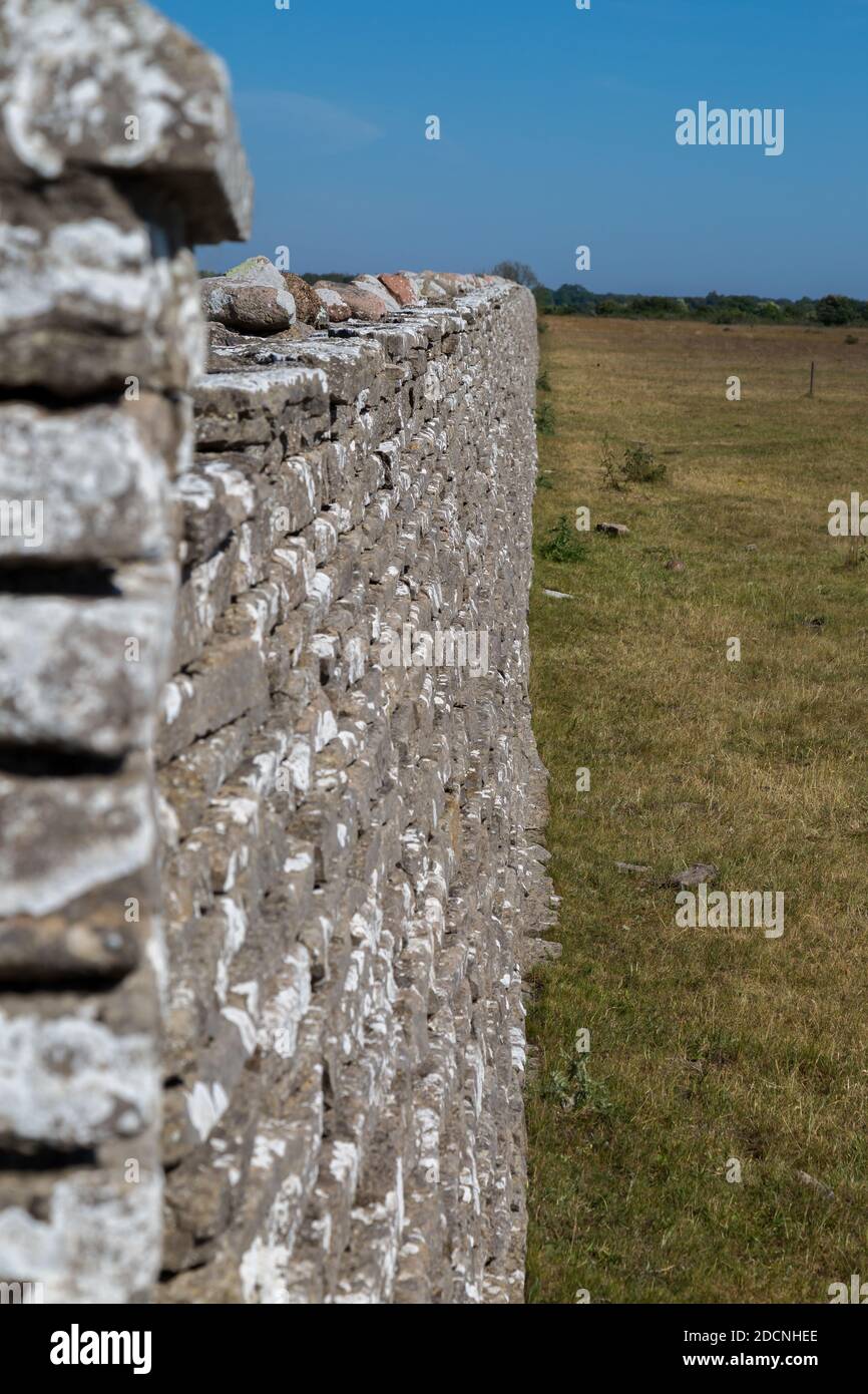 Carl X Gustav's wall, a medieval limestone wall on the Swedish island ...
