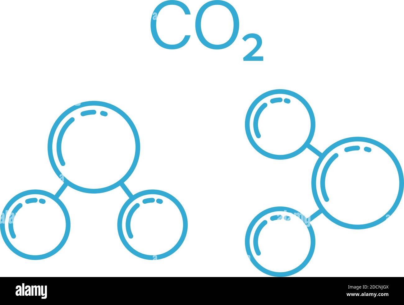 Blue carbon dioxide greenhouse gas molecular line art icon or symbol ...