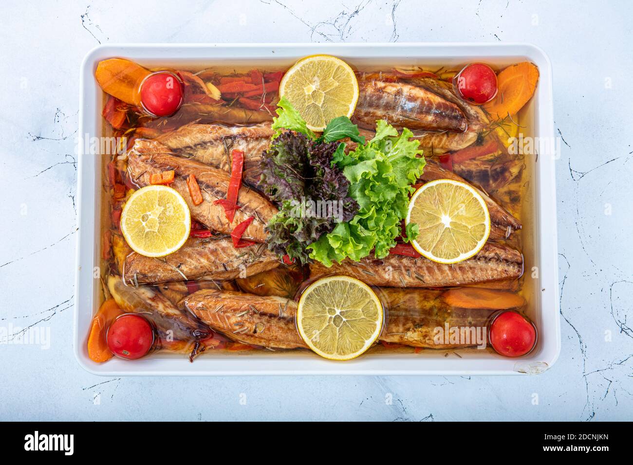 Turkish cuisine appetizers; Seafood, Smoked mackerel. Appetizing smoked ...