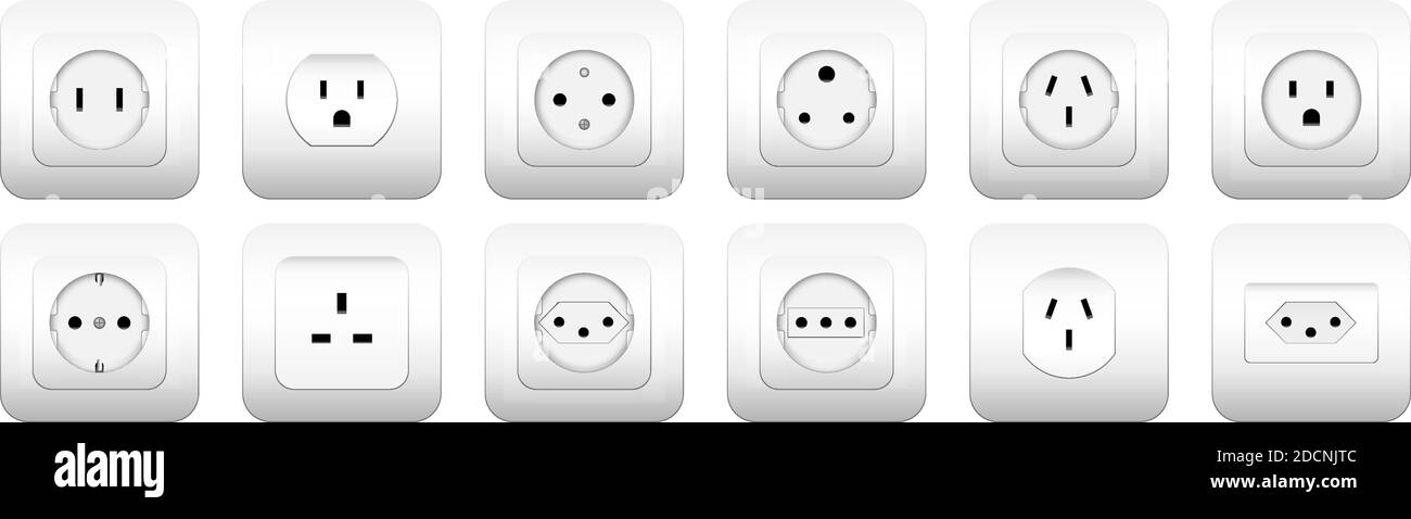 Electricity outlet socket different types 3d vector illustration icon ...