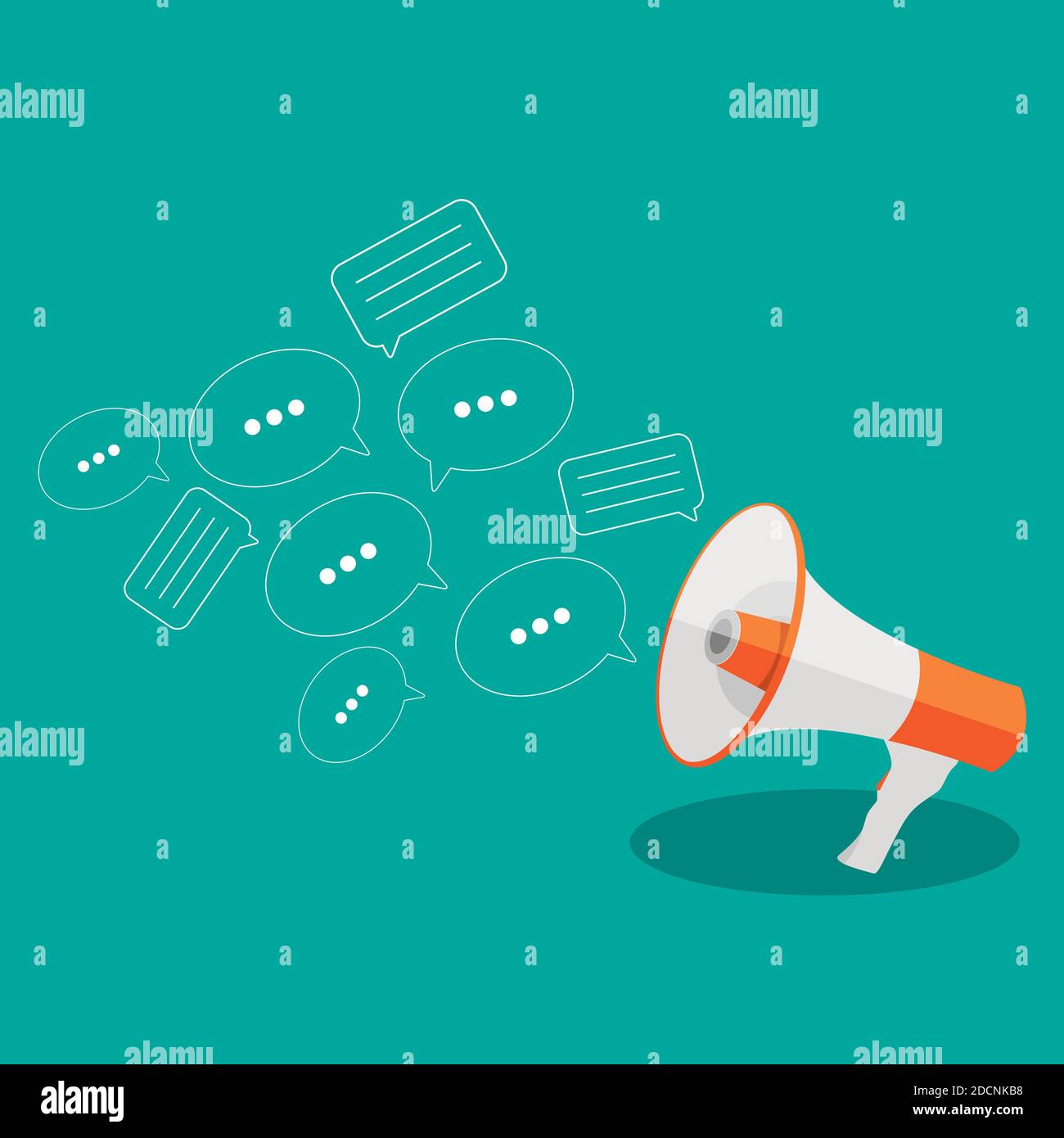 Social Media Flat Concept with Megaphone and Speech Bubles Messages ...