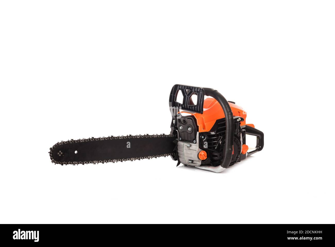 Sawyer instrument, gas petrol clean modern chainsaw close up, side view ...