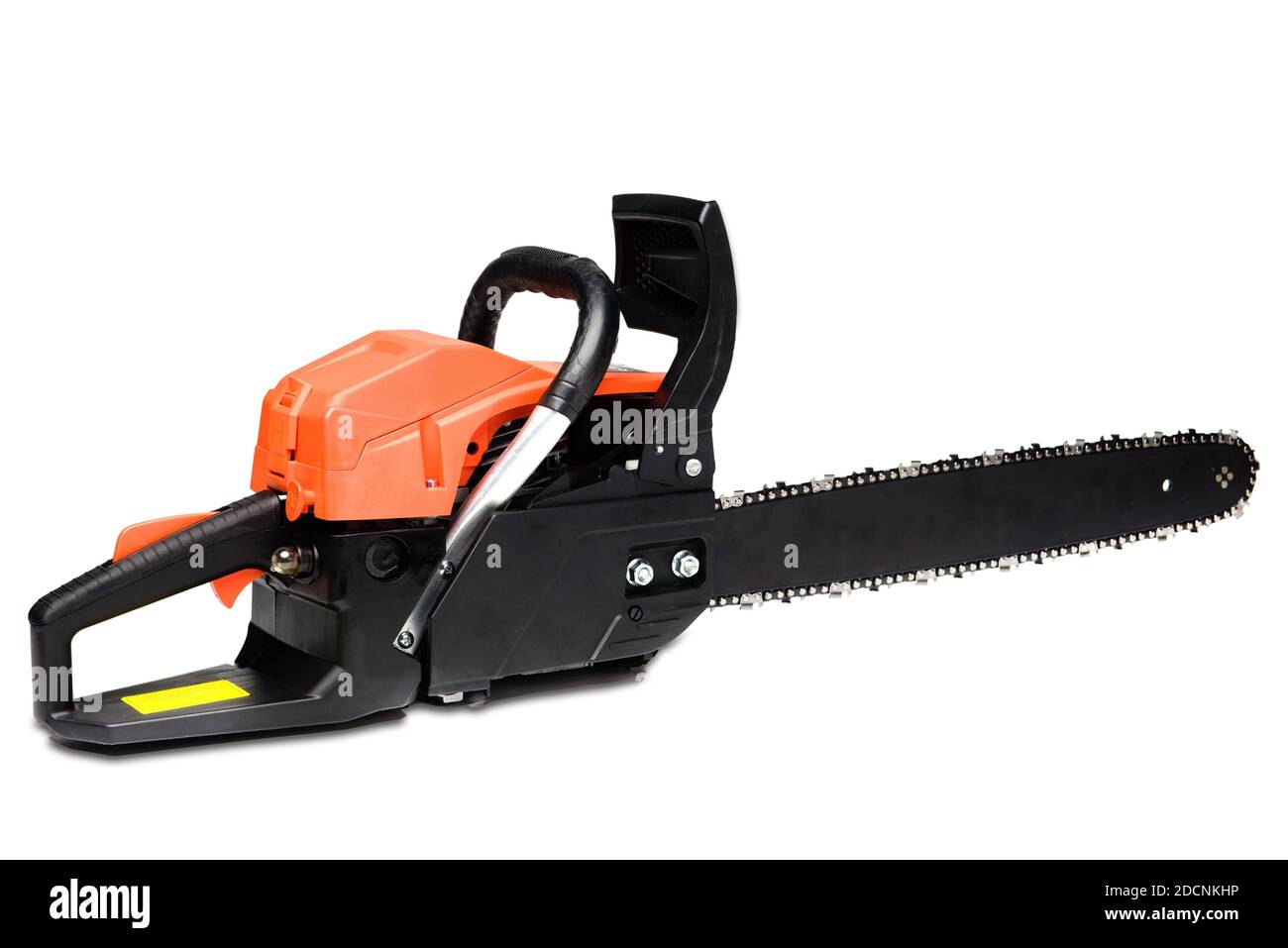 Sawyer instrument, gas petrol clean modern chainsaw close up, side view ...