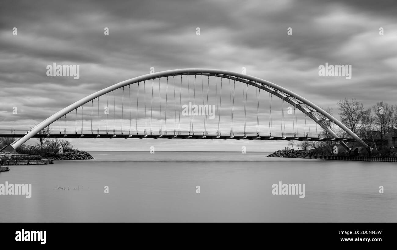 Humber Bay Arch Bridge. Toronto Ontario Canada. Long exposure Black and ...