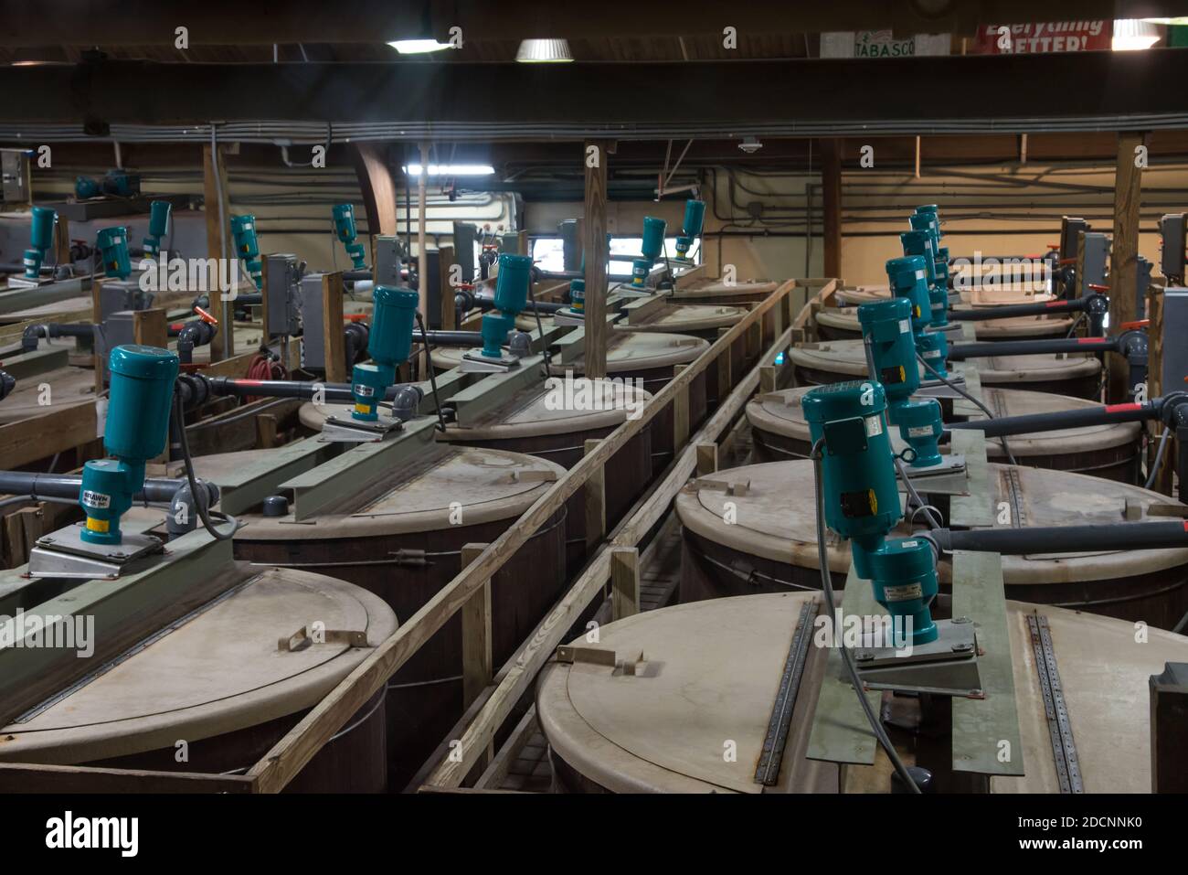 Mixing containers in the process of making Tabasco Sauce, Avery Island ...