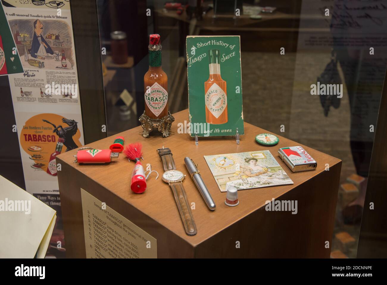 Various items with the Tabasco logo in the Tabasco Museum, Avery Island ...