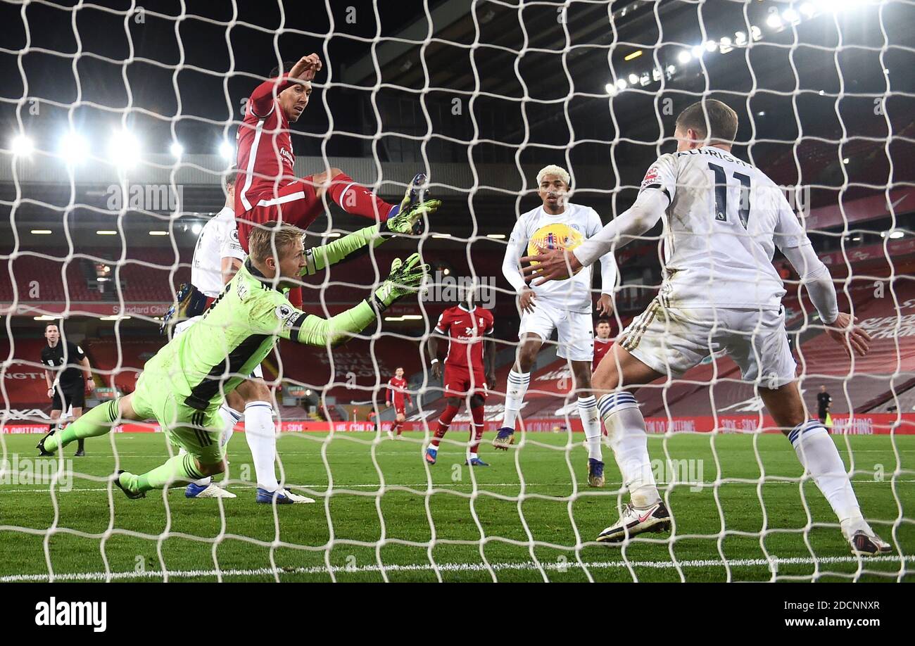 Liverpool's Roberto Firmino attempts a shot on goal during the Premier ...
