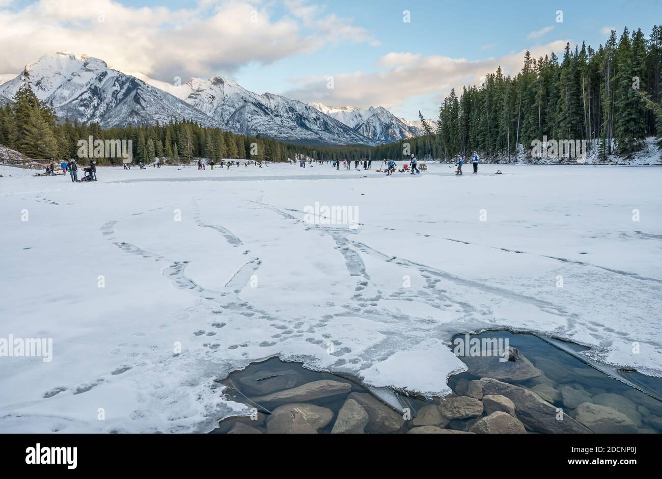 Banff National Park, Alberta, Canada – November 21, 2020: Ice skaters ...