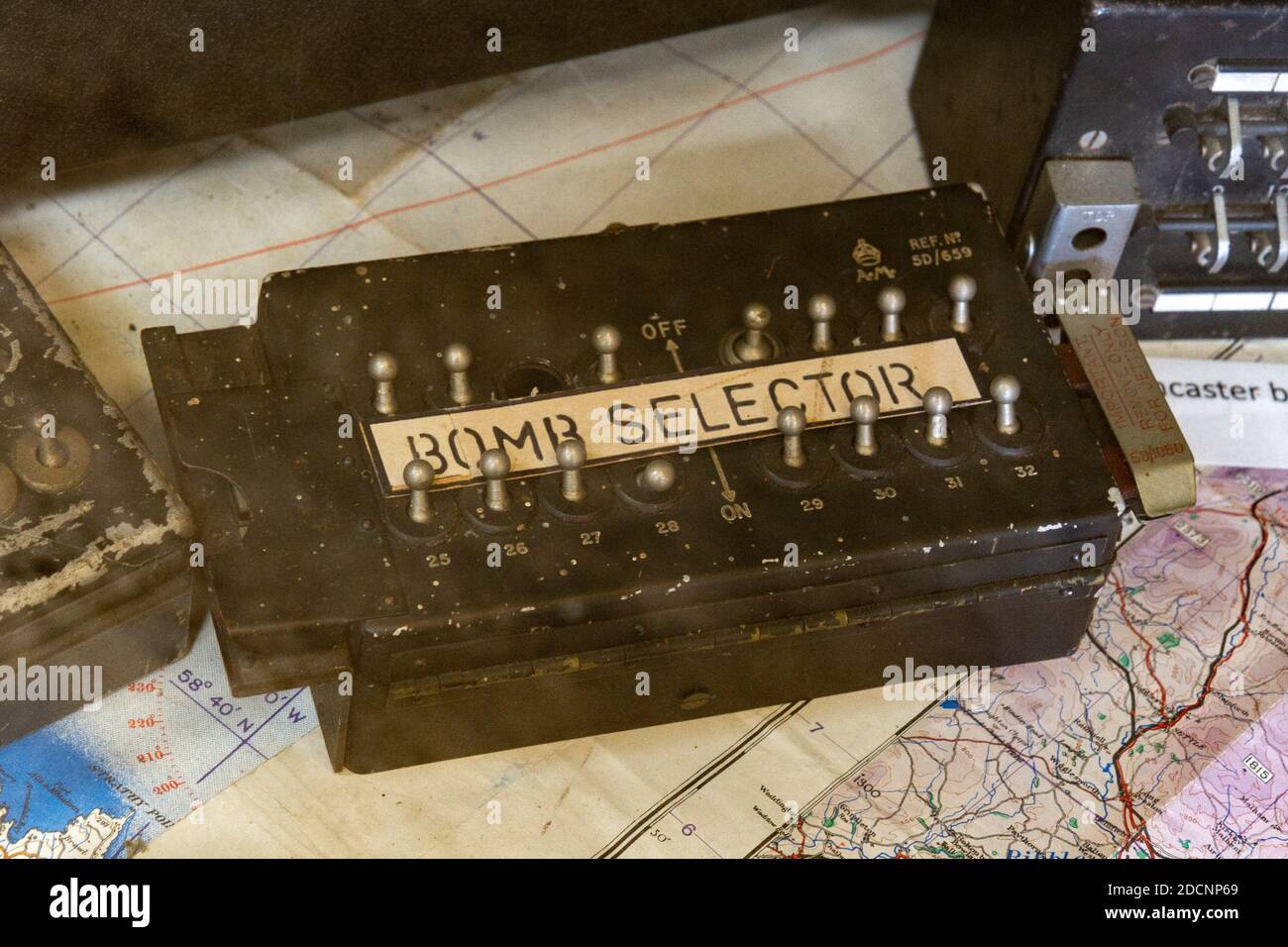 A WWII bomb selector (5D/659) from a Lancaster bomber on display in the ...