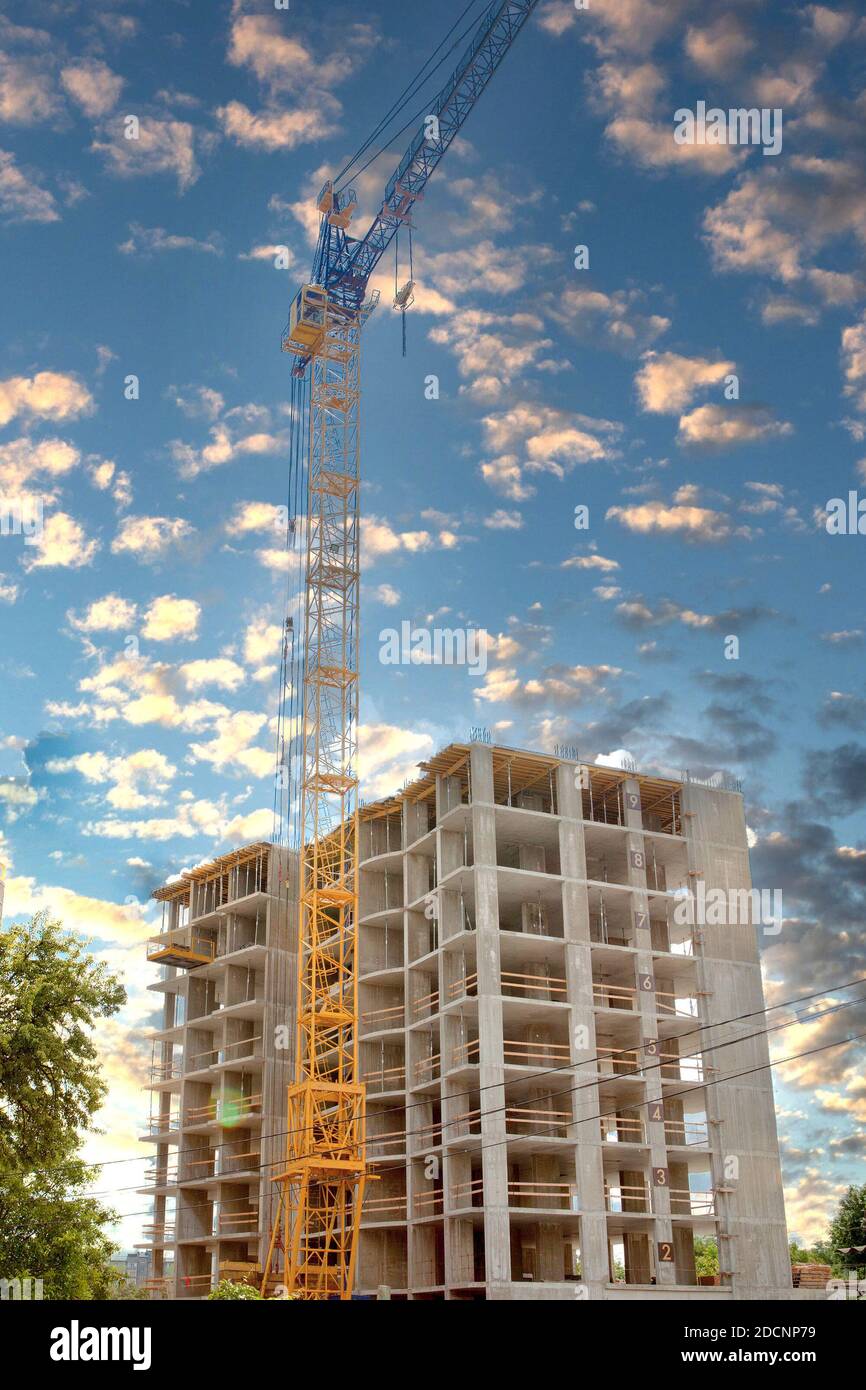 Modern building under construction detail, concrete frame, window ...