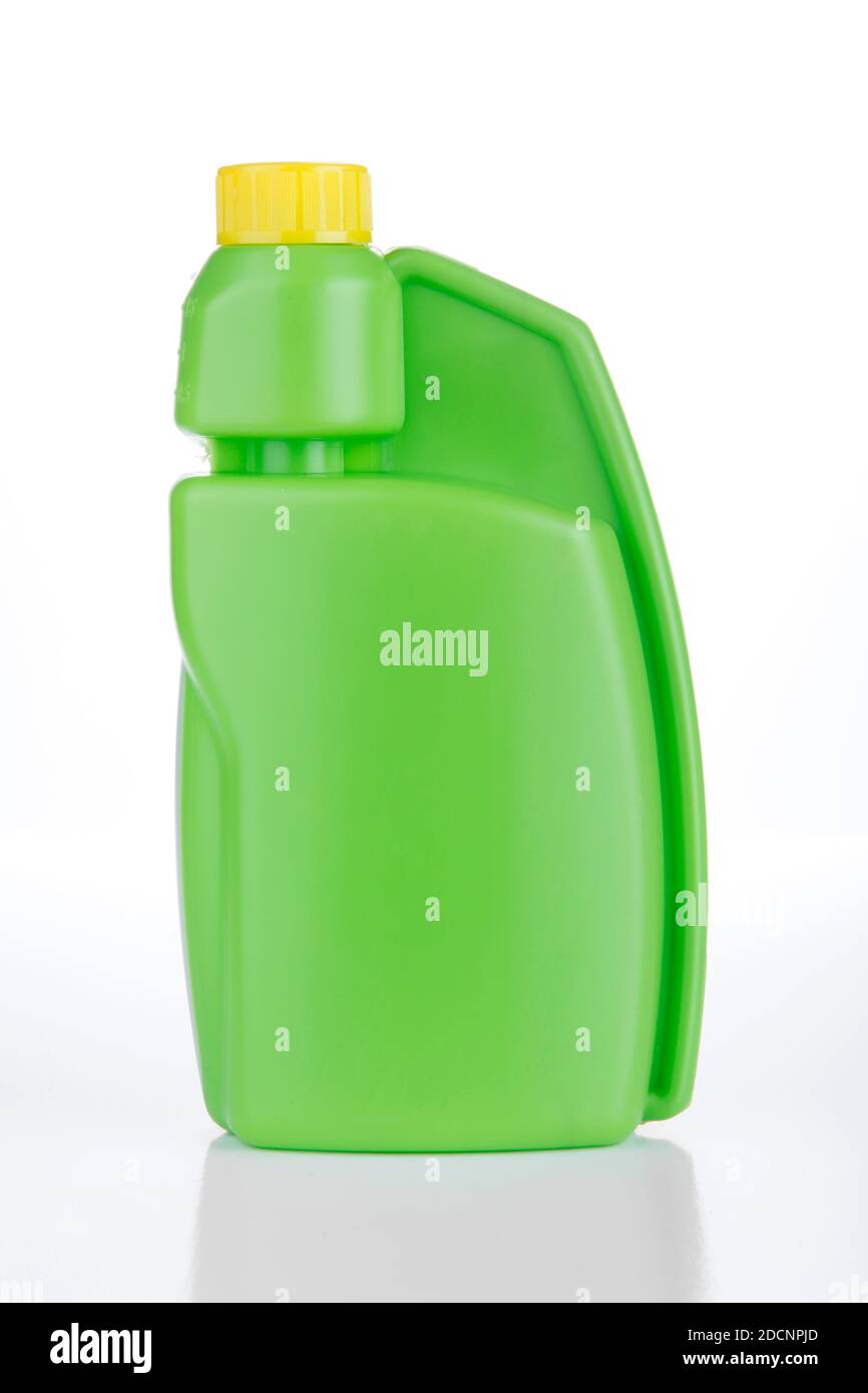 Green plastic bottle without label on white background Stock Photo - Alamy