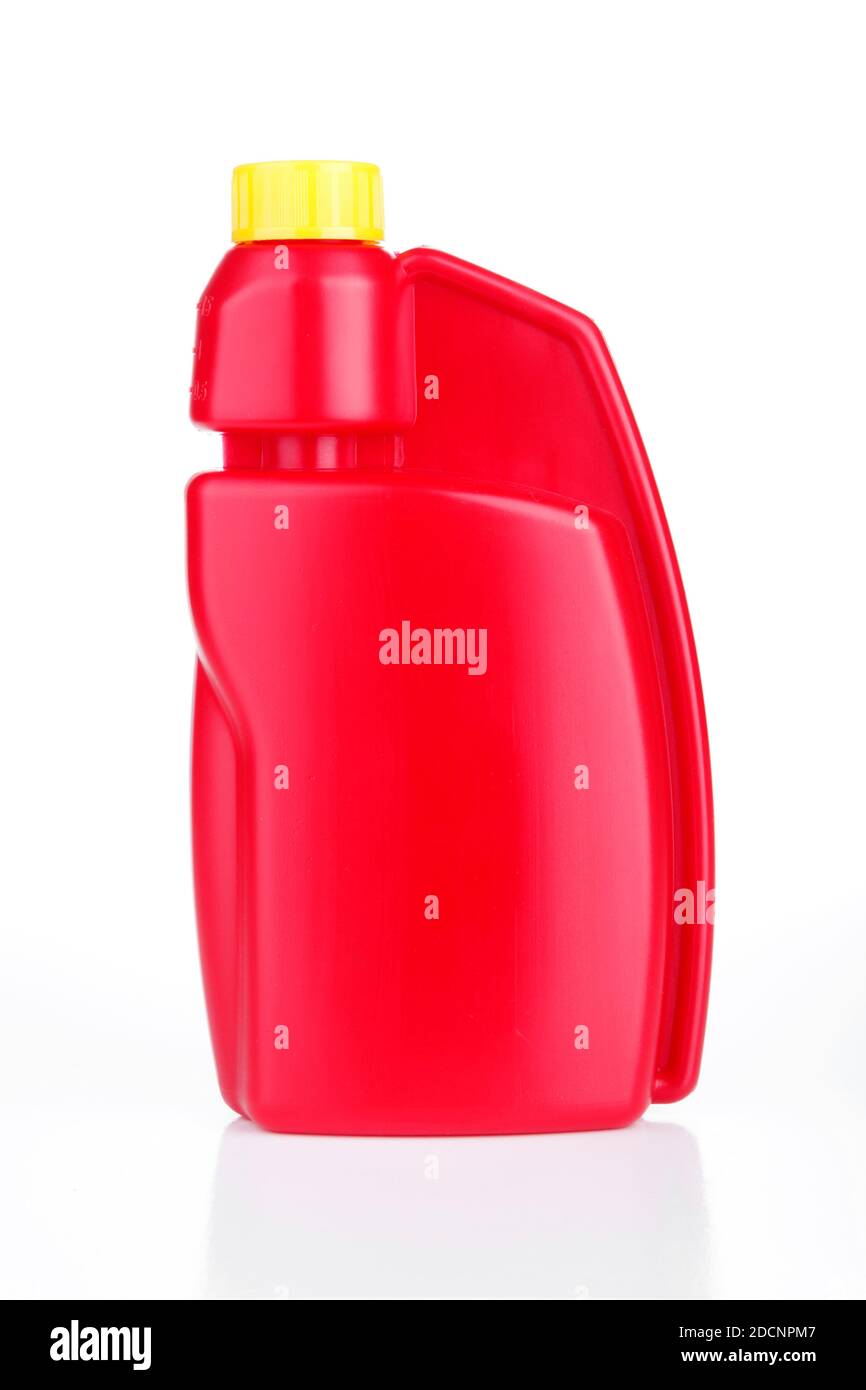 Red plastic bottle without label on white background Stock Photo - Alamy