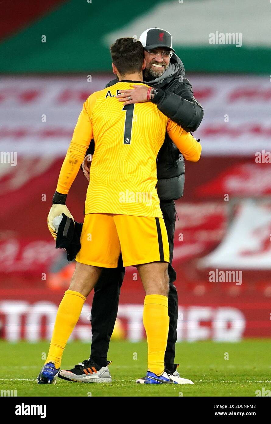 Liverpool manager Jurgen Klopp and Liverpool goalkeeper Alisson after ...
