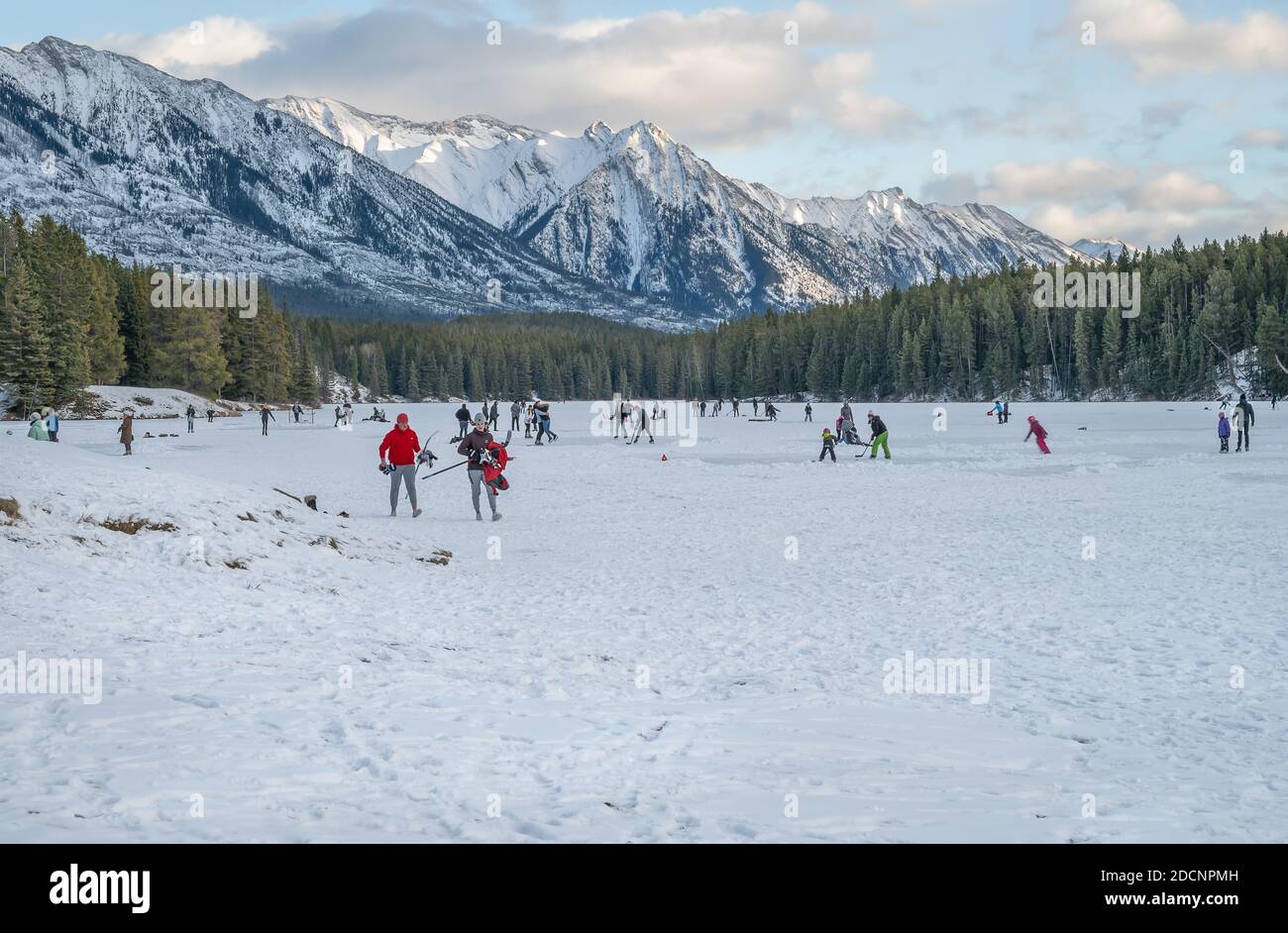 Banff National Park, Alberta, Canada – November 21, 2020: Ice skaters ...