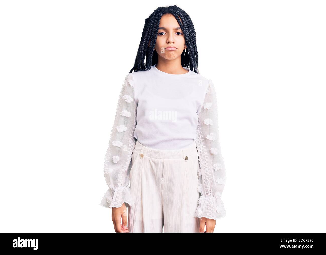 Cute african american girl wearing casual white tshirt depressed and ...