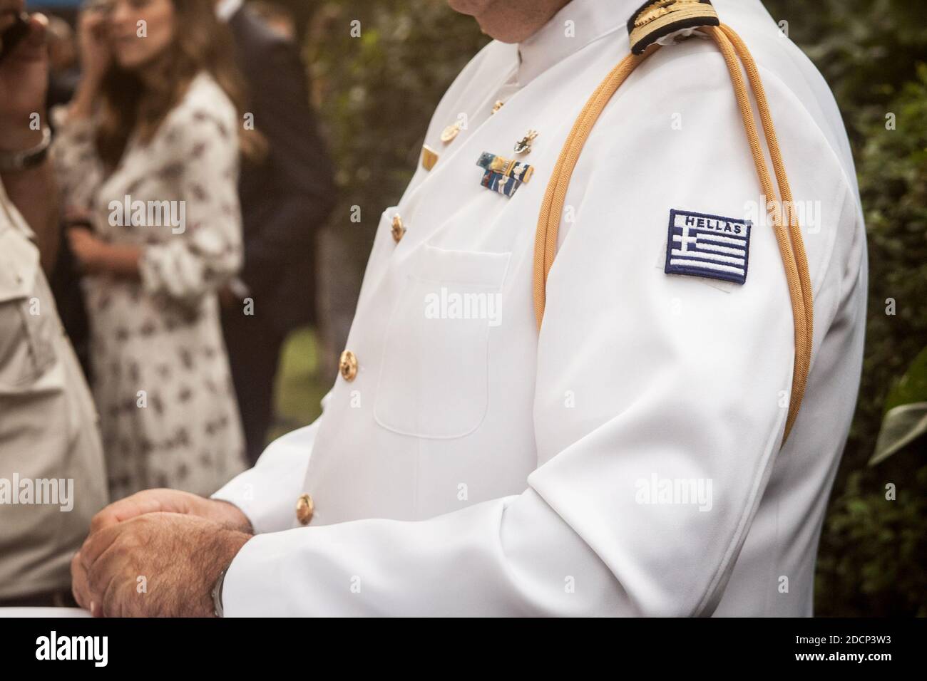 BELGRADE, SERBIA - JULY 12, 2019: Close up on the formal white uniform ...