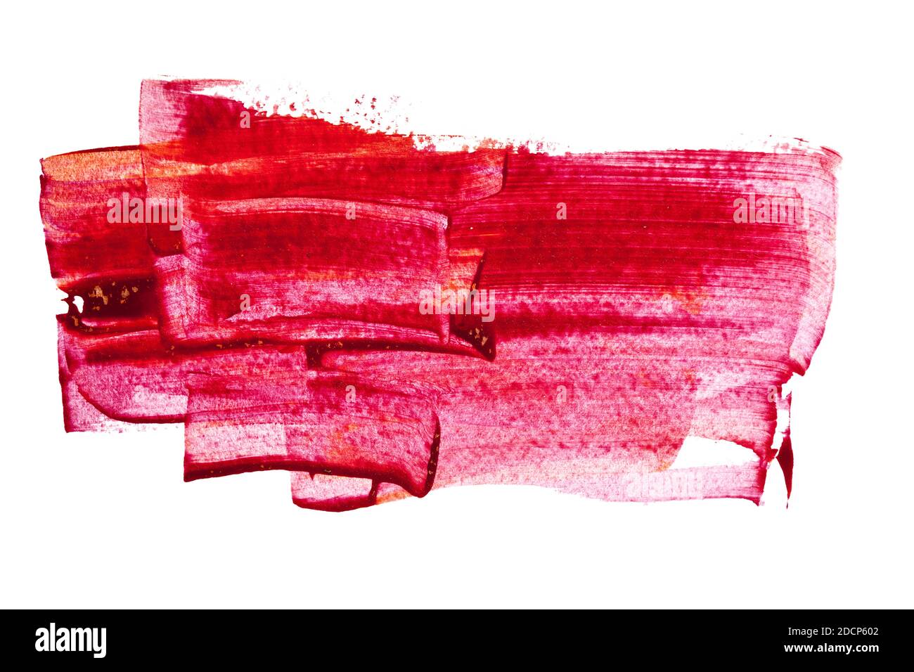 Red paint brush strokes isolated on the white background. Hand-drawn ...