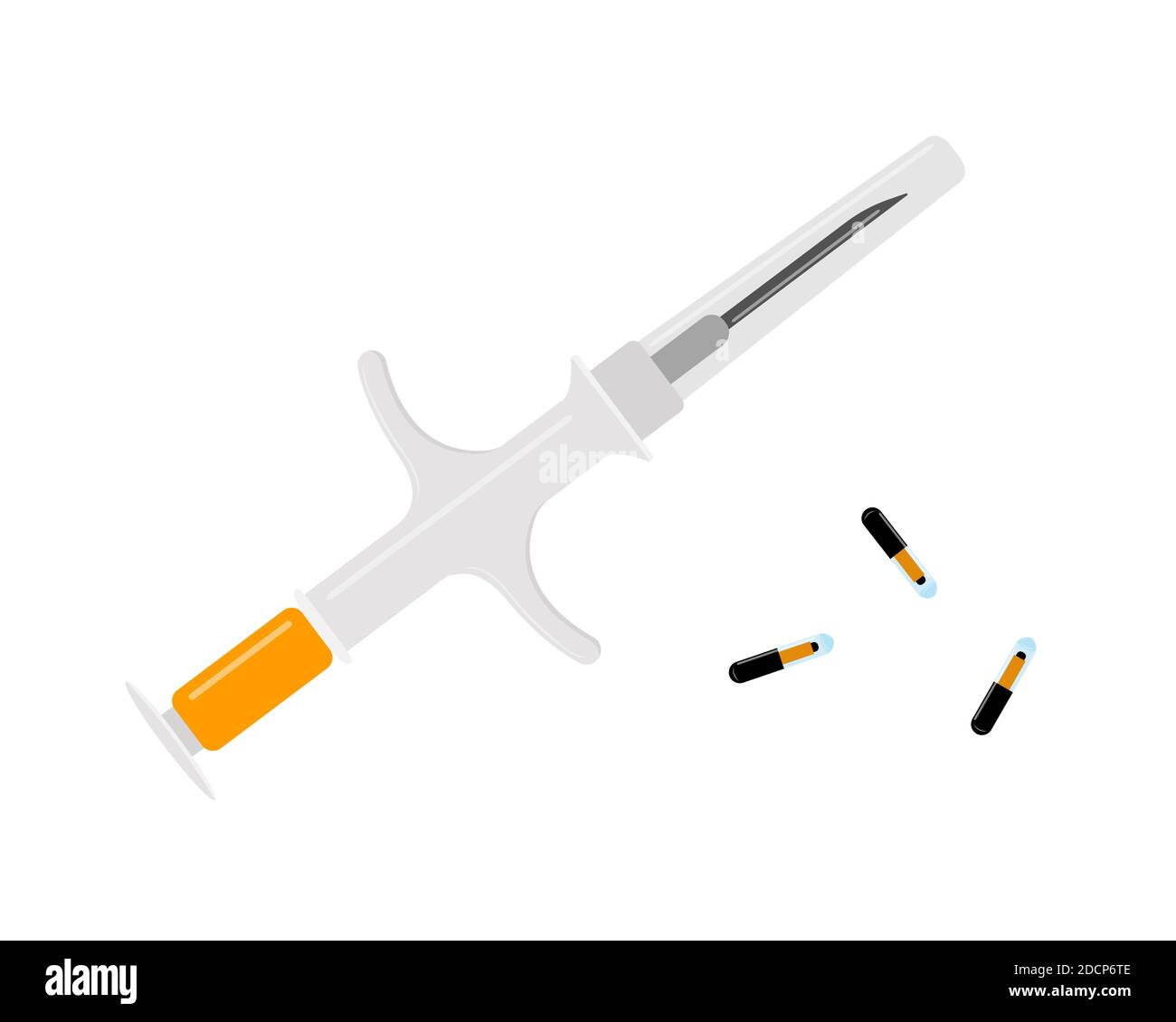 Pet microchips with syringe isolated on white background. Microchipping ...