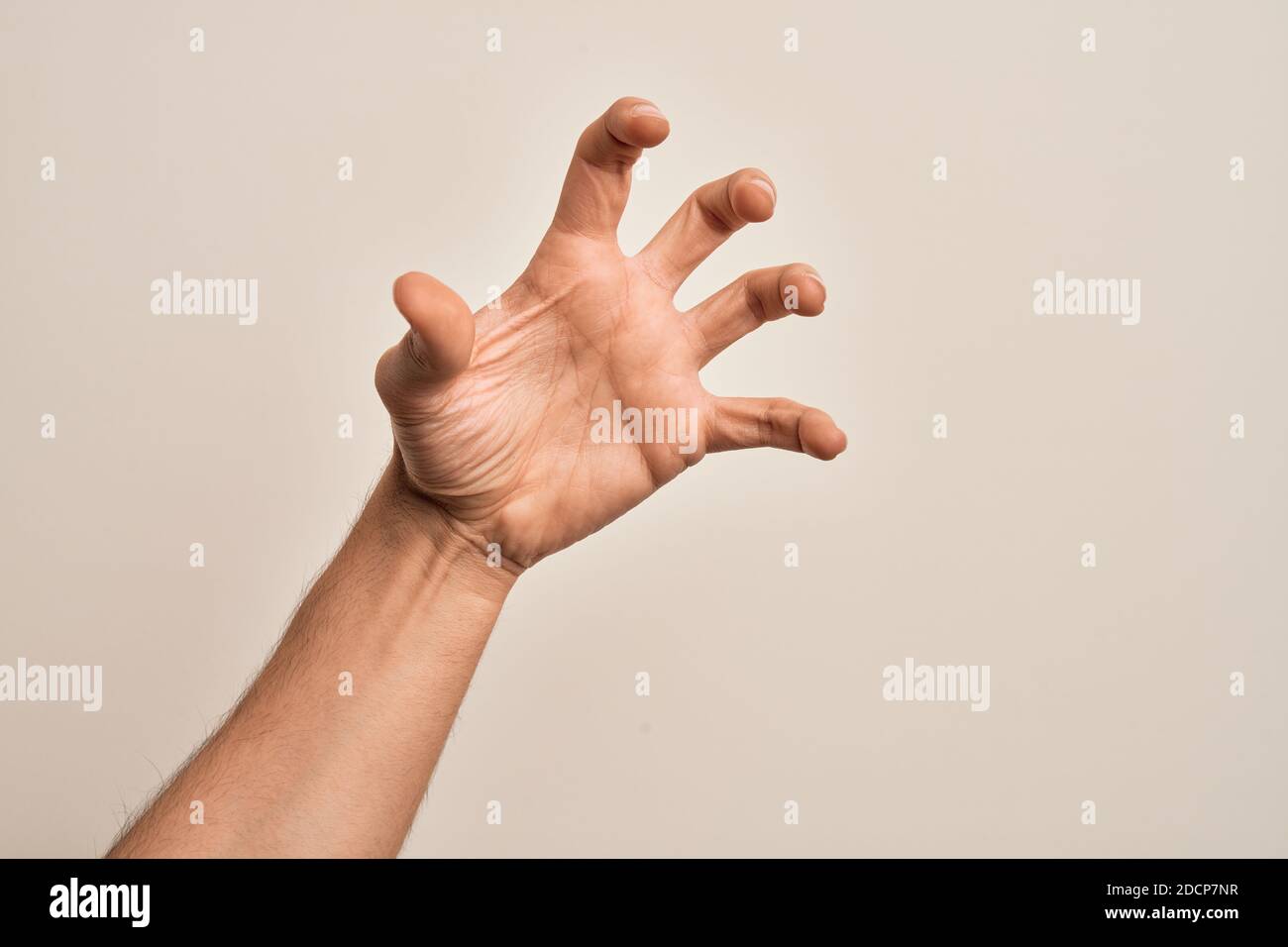 Hand of caucasian young man showing fingers over isolated white ...