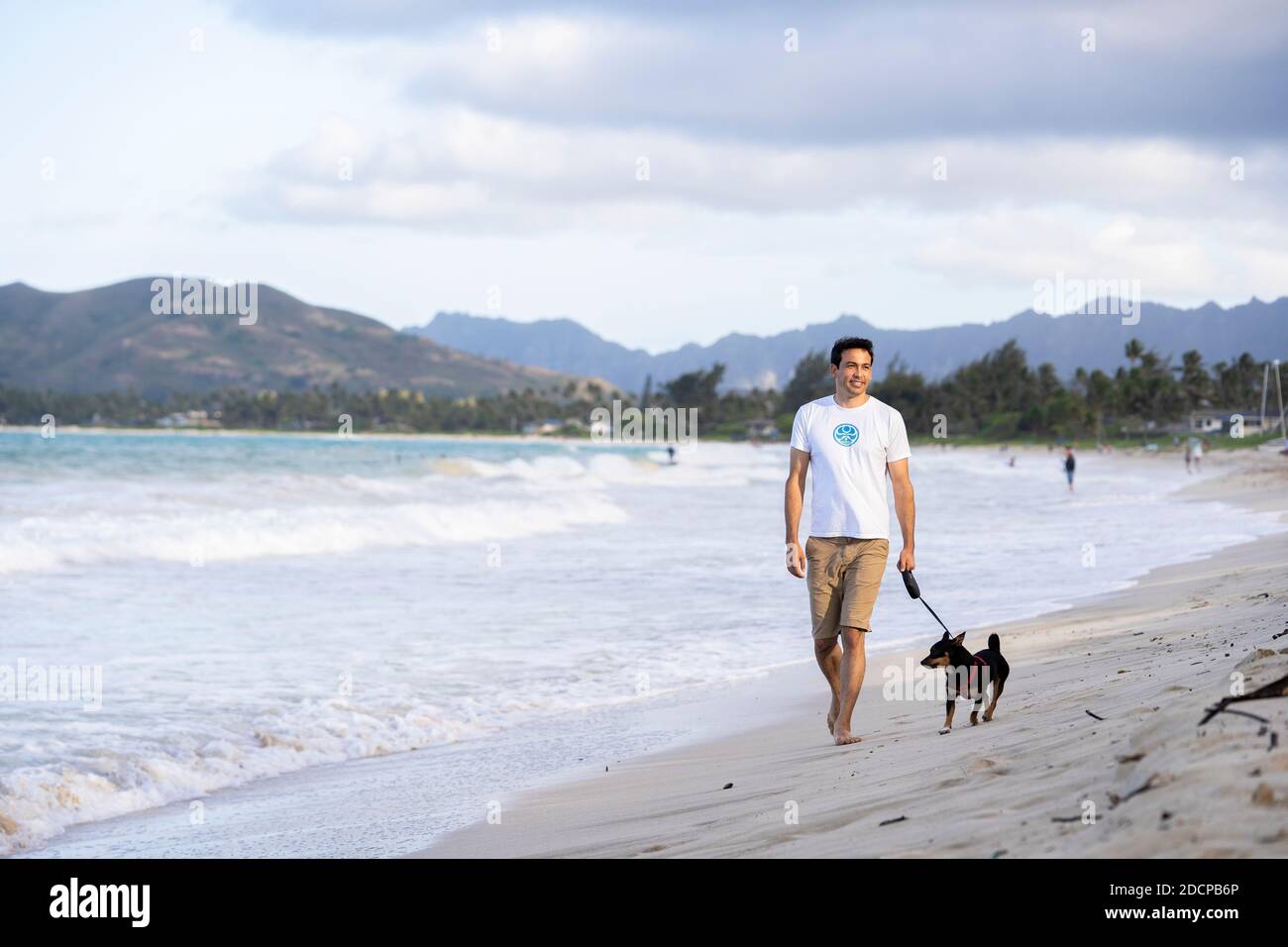 Male walks his dog on the beach in Kailua, Hawaii Stock Photo - Alamy