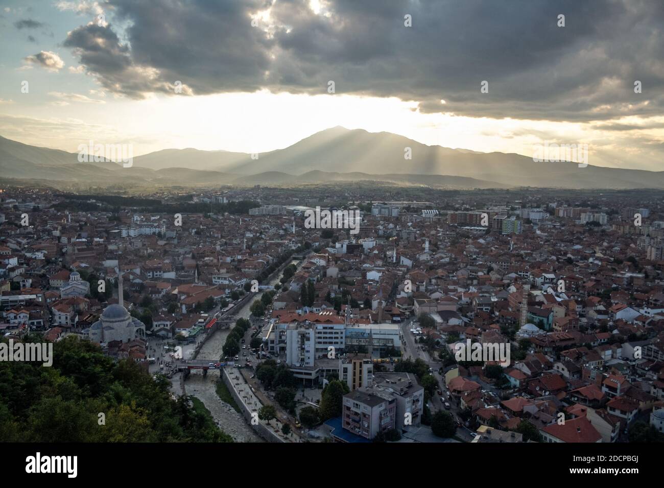 Panorama of the city center of Prizren, Kosovo, with minarets of ...