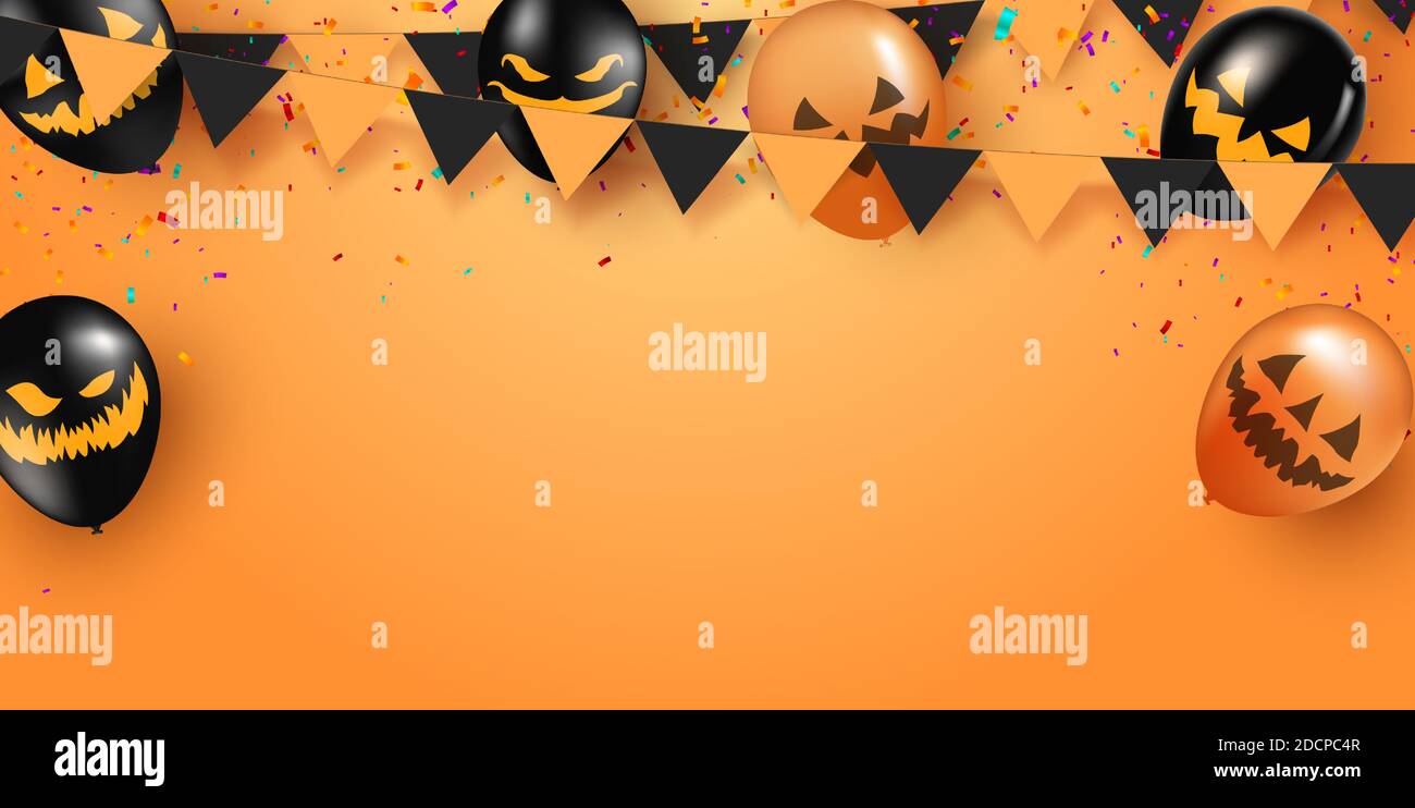 Halloween Poster with Halloween Ghost Balloons on Orange background ...