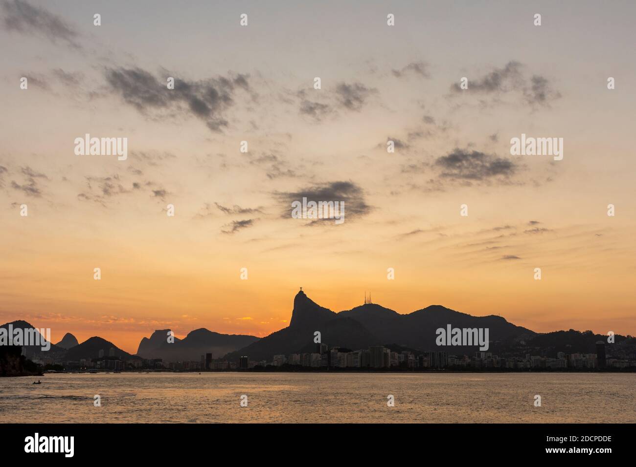 Beautiful sunset ocean view to Corcovado Mountain and geography of Rio ...