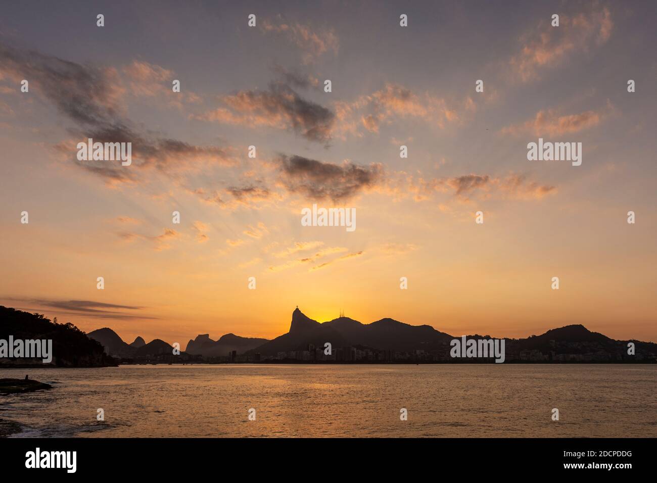 Beautiful ocean sunset view to Corcovado Mountain and geography of Rio ...