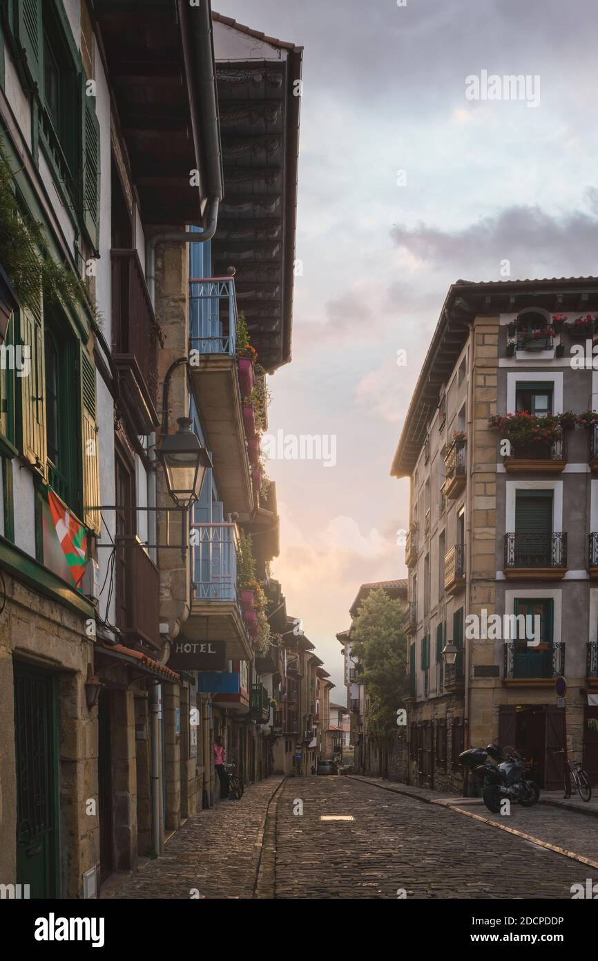 Streets of tipical Basque town at sunset Stock Photo - Alamy