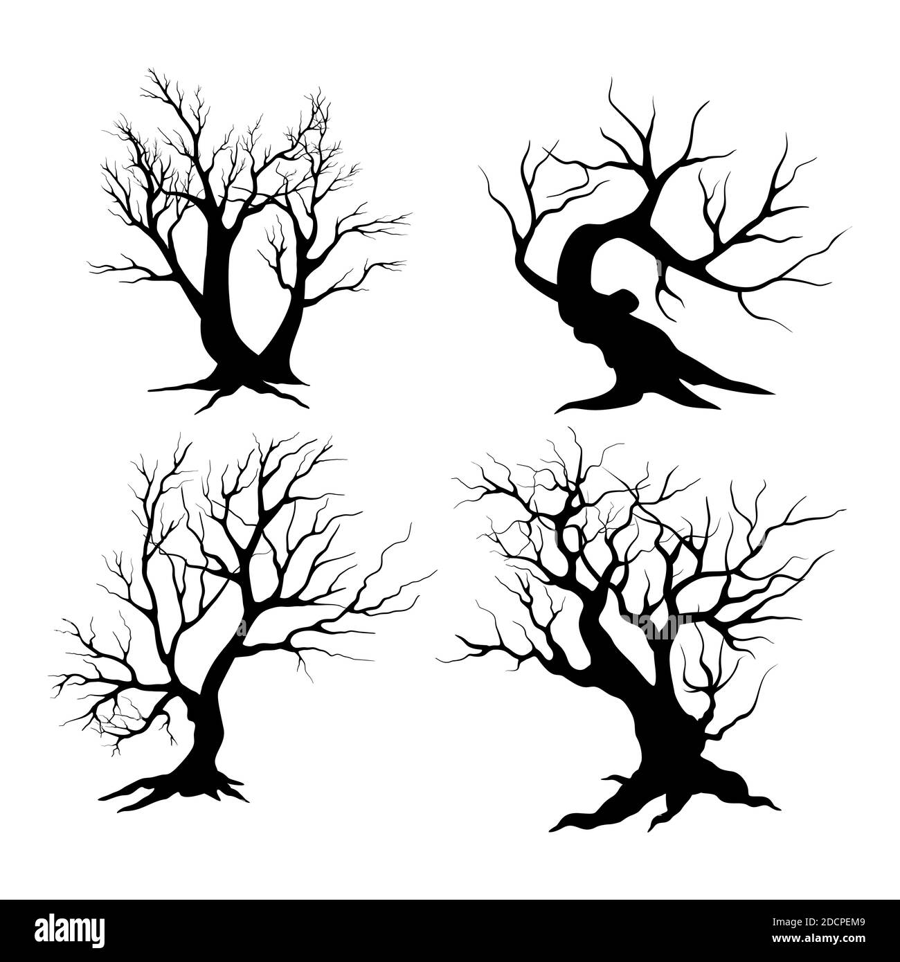 Halloween tree set. Vector Set of Silhouettes of Trees Stock Vector ...