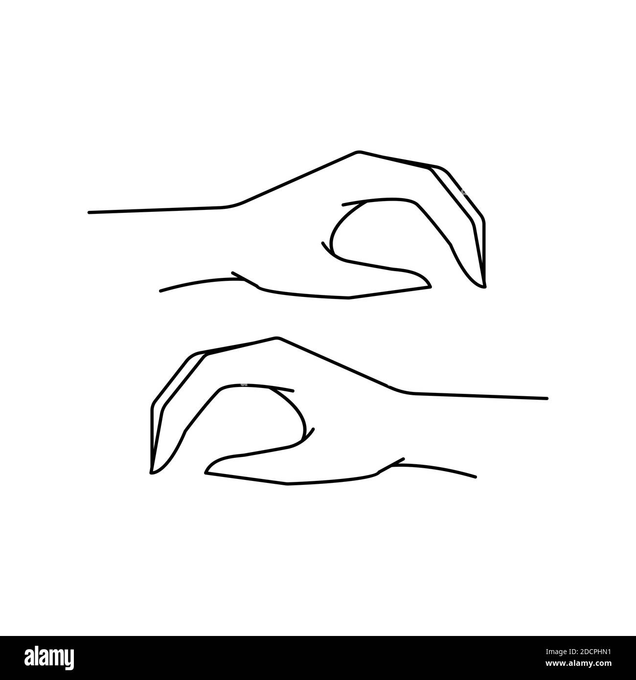 Hand grabbing and holding invisible item. Vector flat outline icon ...