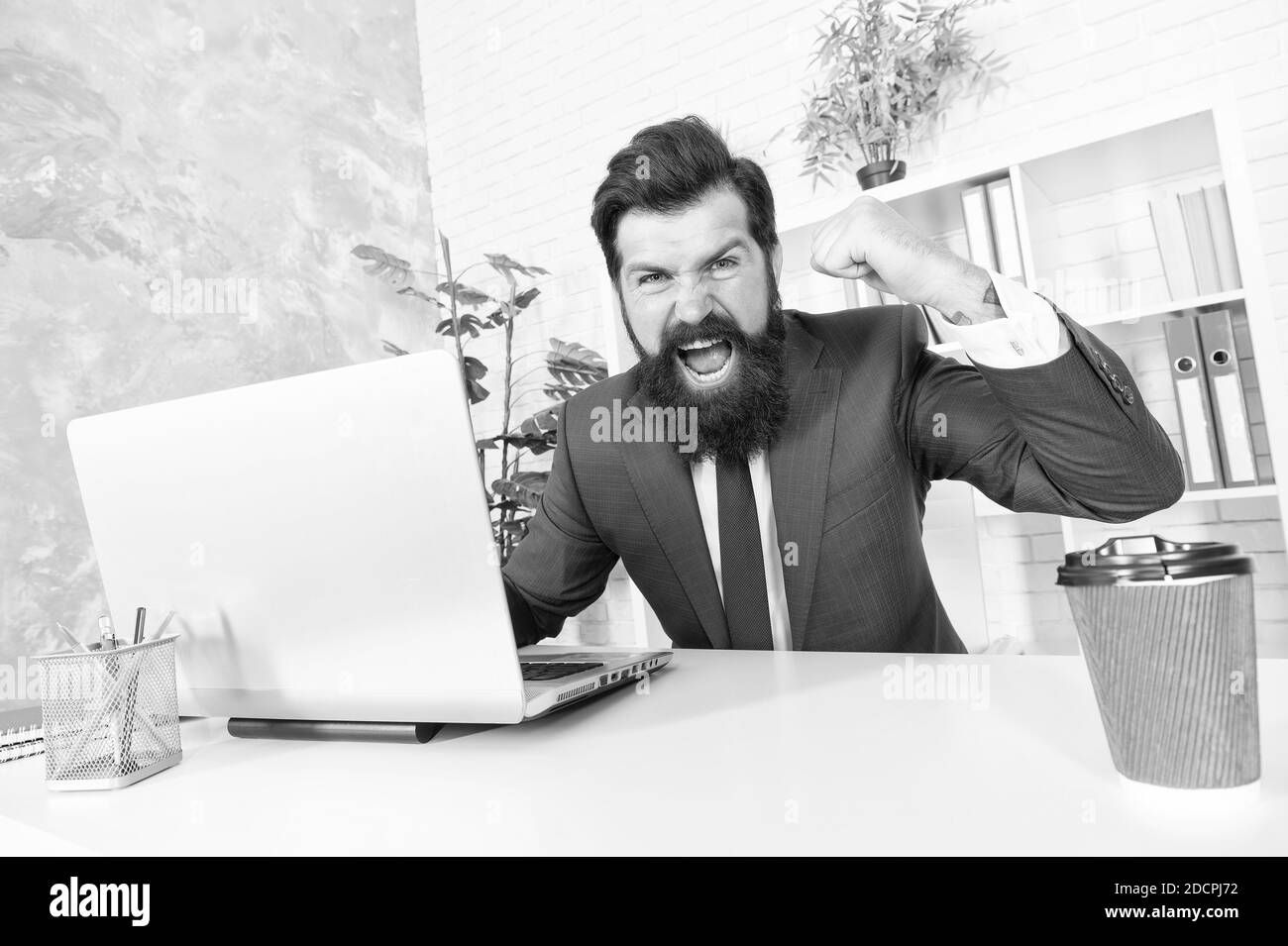 Angry boss computer Black and White Stock Photos & Images - Alamy