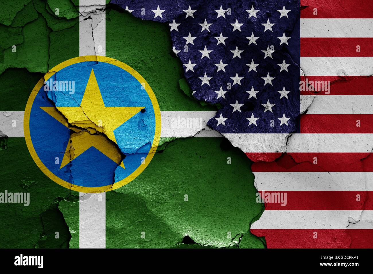 flags of Jackson and USA painted on cracked wall Stock Photo - Alamy