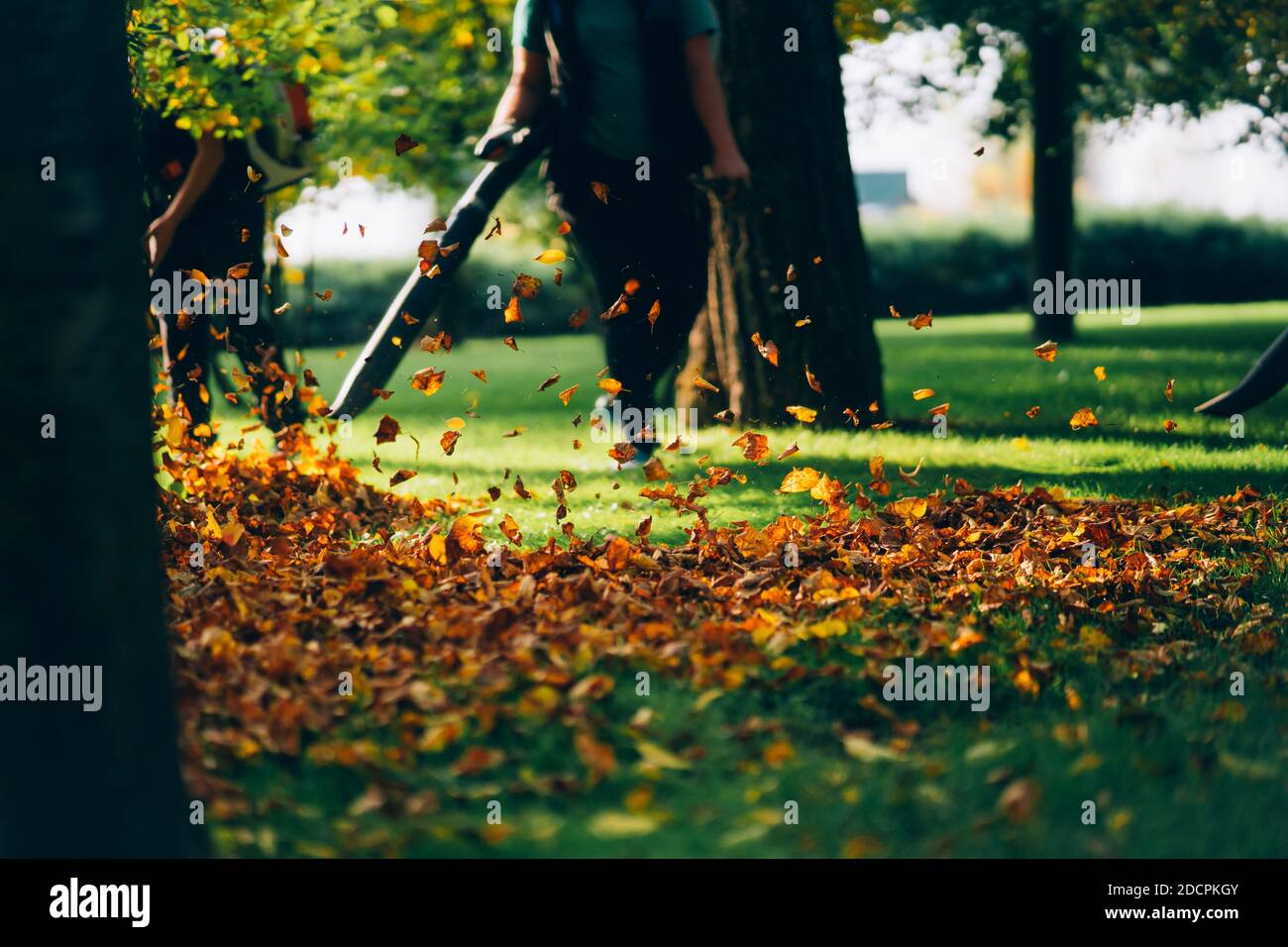 Woman blowing leaves leaf blower hi-res stock photography and images ...