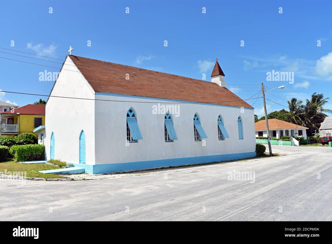 The blue and white St Columba's Anglican / Episcopal Church in Tarpum ...