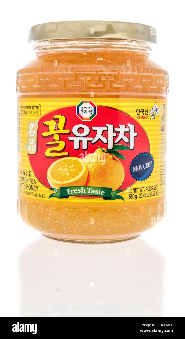 Winneconne, WI -10 November 2020: A package of Surasang citron tea with ...